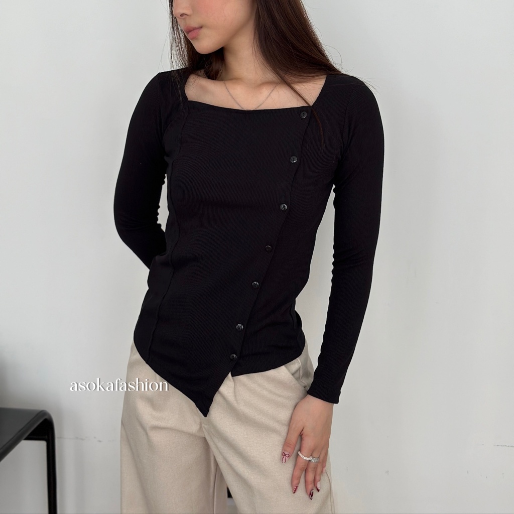 Jual ASOKA Minji Top 3124 - Korean Knit Long Sleeve - Atasan Wanita Casual - Korean Button Top ...