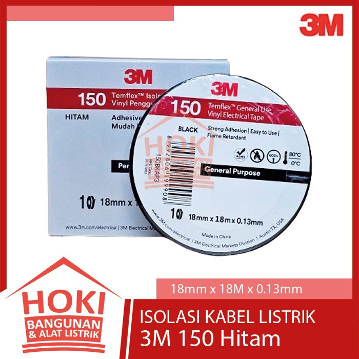 Jual ISOLASI KABEL LISTRIK 3M 150 - Selotip Hitam Cable Tape Original | Shopee Indonesia