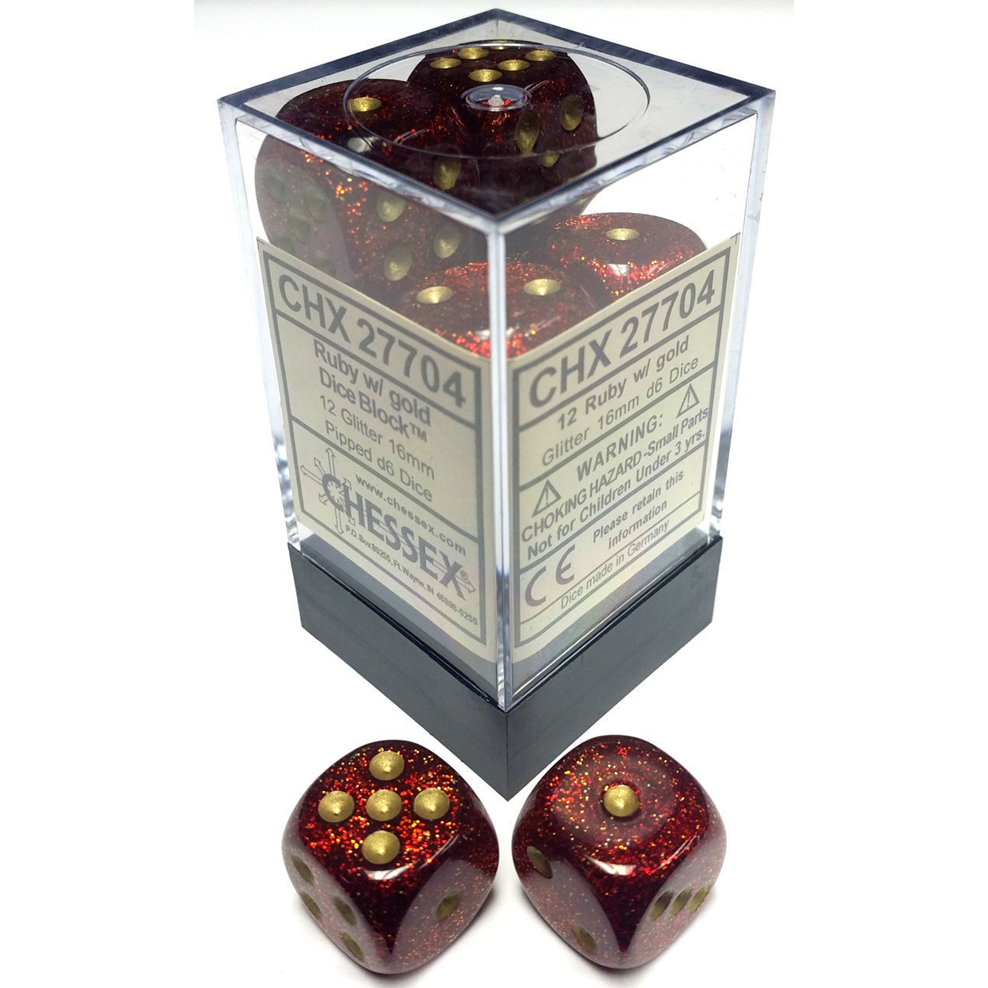 Jual Chessex Glitter Ruby/Gold 16MM d6 12 Dice Block (CHX 27704) | Shopee Indonesia