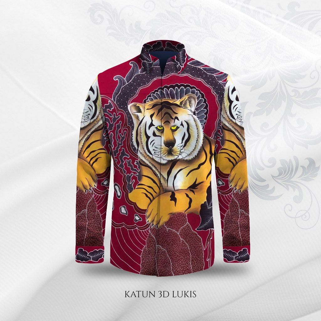 Jual Kain batik tulis katun 3D motif macan lukis pola kemeja premium ...