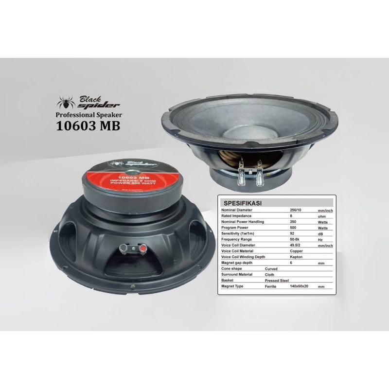 Jual Speaker blackspider 10 inch 10603 MB for Mid high Original ...