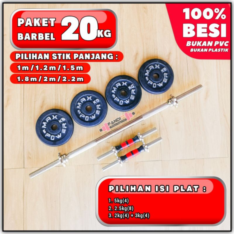 Jual Barbel 20kg Stik Barbel 35cm 100cm 120cm 150cm 180cm 200cm 220cm ...