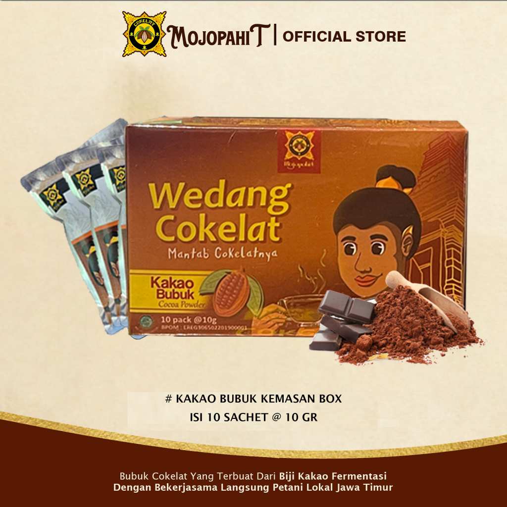 Jual Cokelat Mojopahit | Bubuk Kakao Murni Kemasan Box | isi 10 Sachet ...