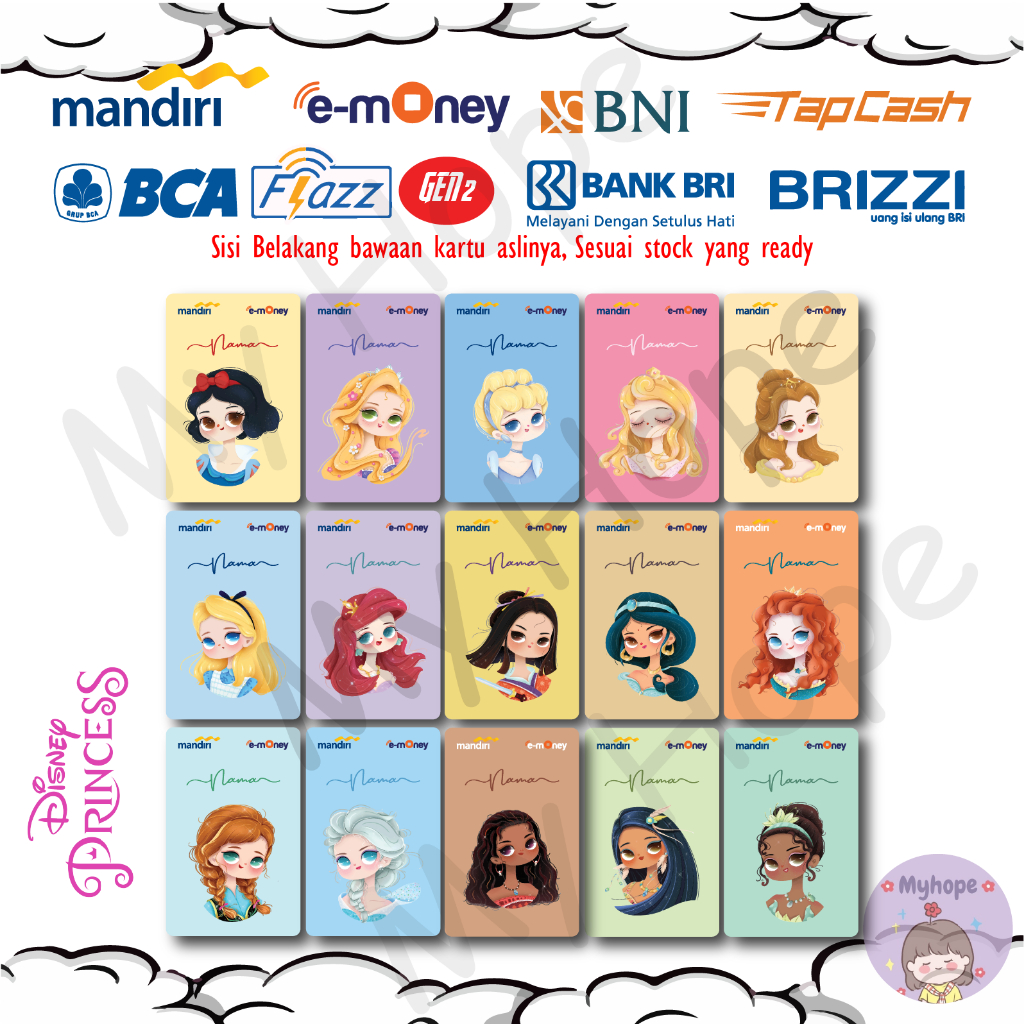 Jual Emoney Custom Etoll Princess Rapunzel Belle Aurora Ariel Kartu ...