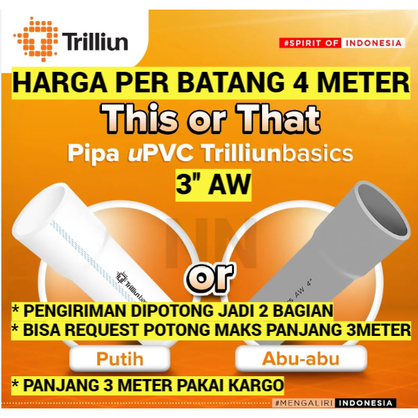 Jual PIPA 3 DIM INCH AW D C 1 BATANG 1 2 3 4 METER PIPA AIR PIPA PVC ...