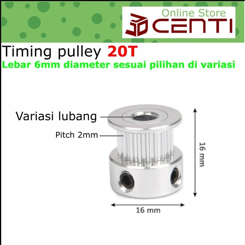 Jual Timing pulley alumunium 10mm mxl belt 3.175mm 4mm 5mm 6mm 6.35mm 7mm 8mm 16t 20t high ...
