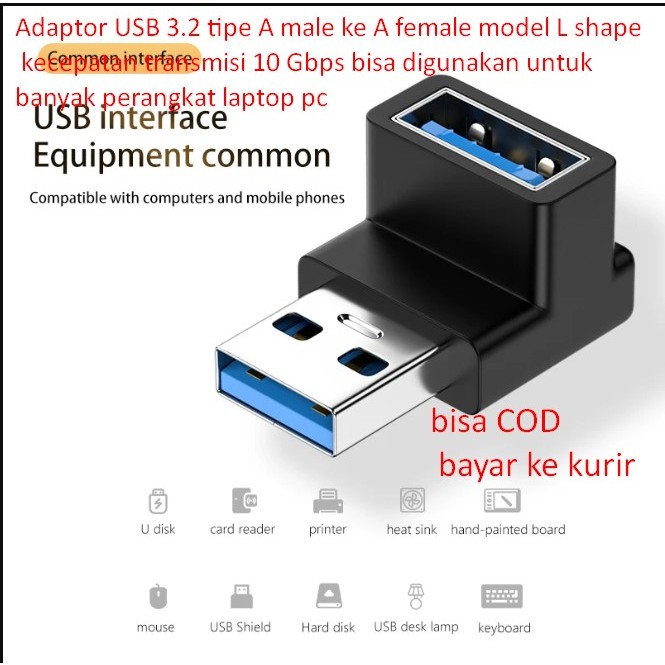 Jual Adaptor USB 3.2 tipe A male ke A female model L shape kecepatan ...