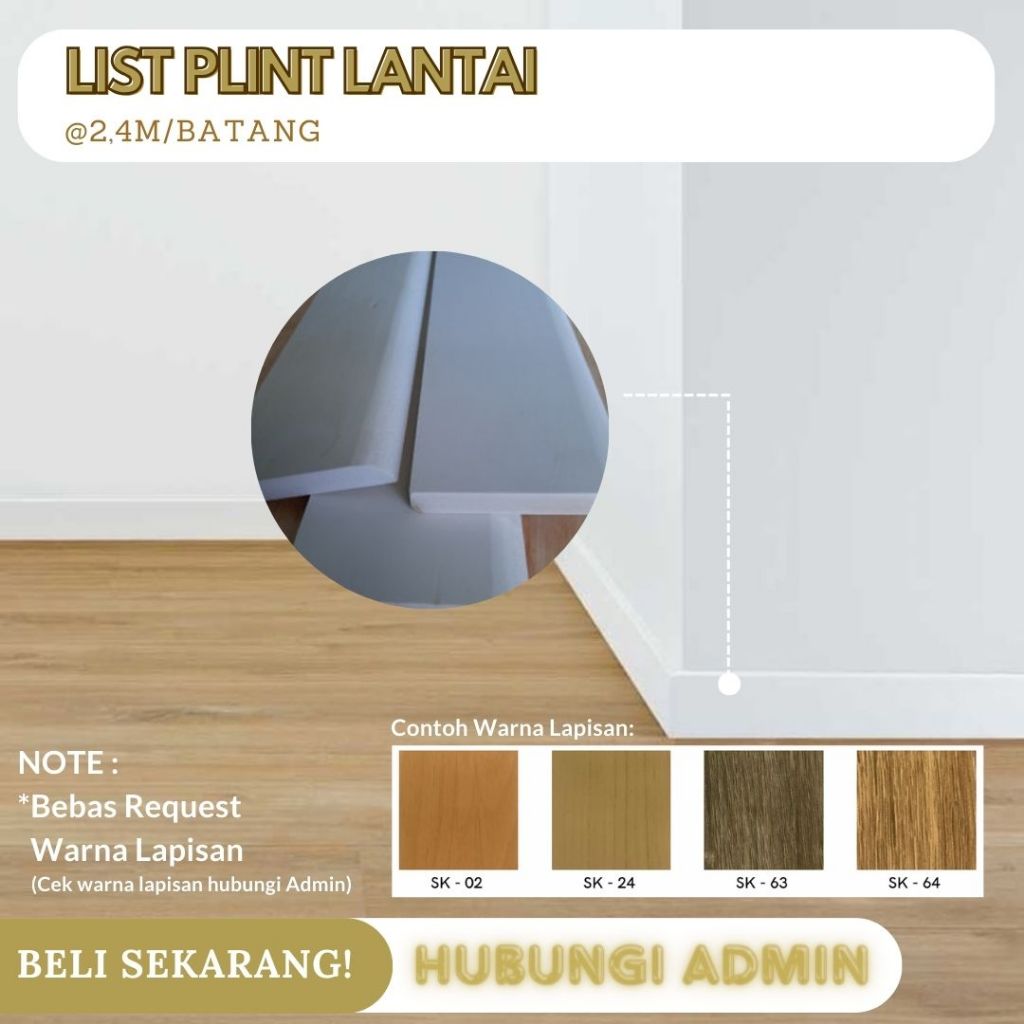 Jual list plint pvc solid padat - list lantai panjang @2,4meter/Batang ...