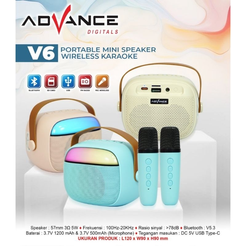 Jual ADVANCE SPEAKER PORTABLE KARAOKE MINI V-6 BONUS 2 MIC | Shopee ...