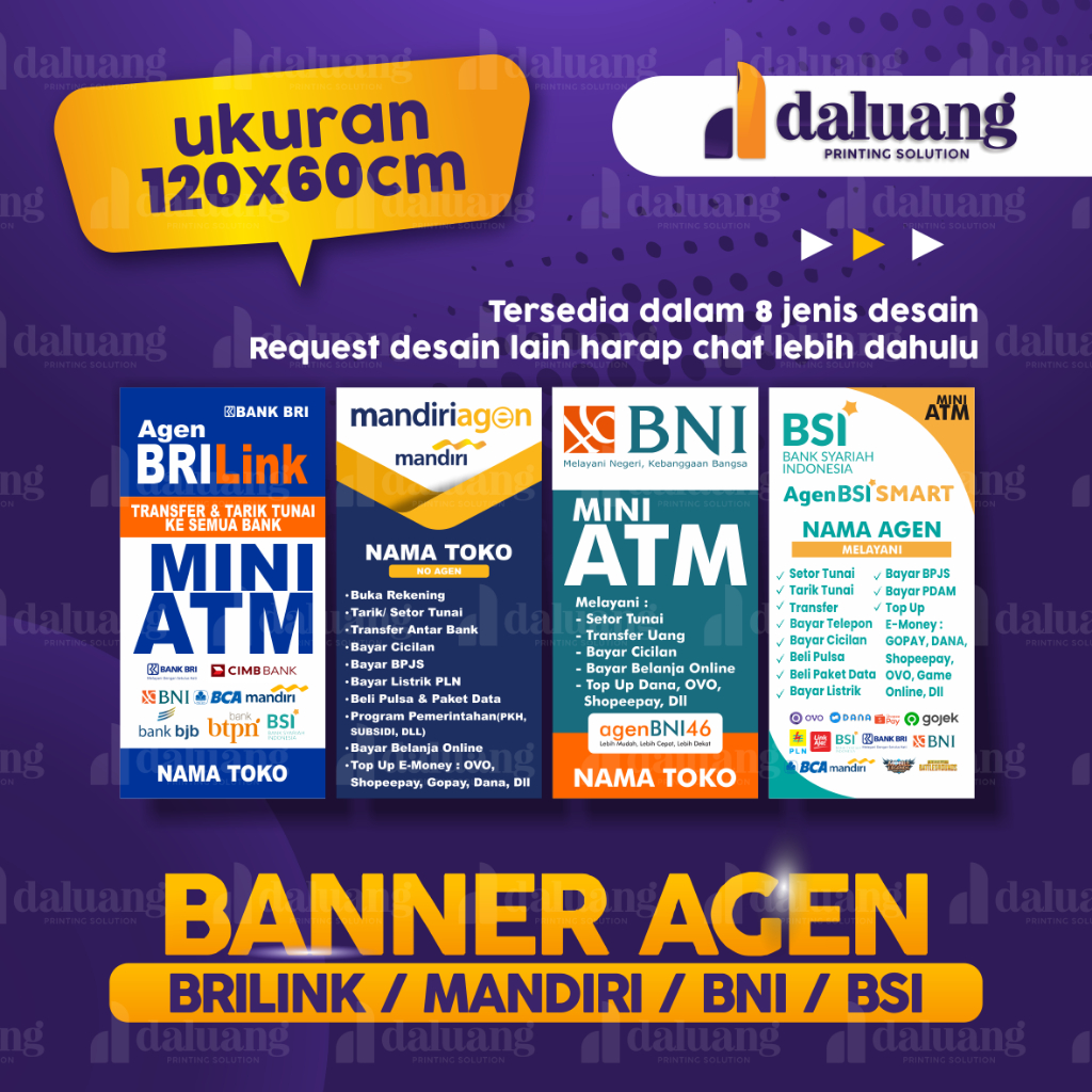 Jual 120x60CM | Spanduk Banner Custom Agen Bank BRILink Mandiri BNI46 ...