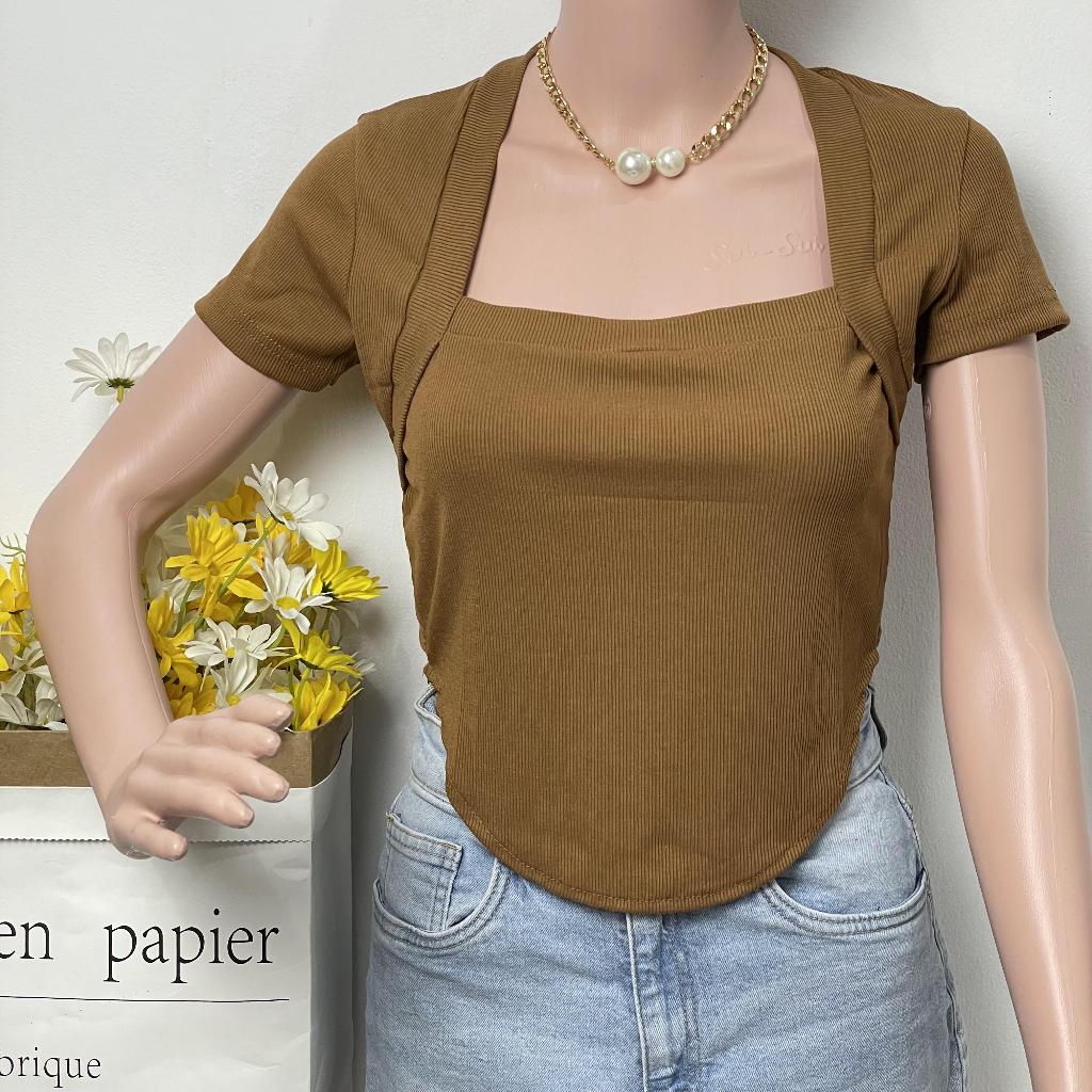 Jual Crop Top Square Neck Knit #4568 | Shopee Indonesia