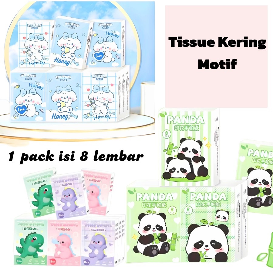 Jual Tissue Kering Bermotif Lucu Mini 1 Pack isi 8 lembar Tisu Kemasan ...