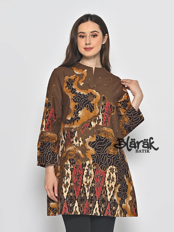 Jual Tunik Batik Wanita Premium Modern Motif Welagar Cokelat Blarak ...