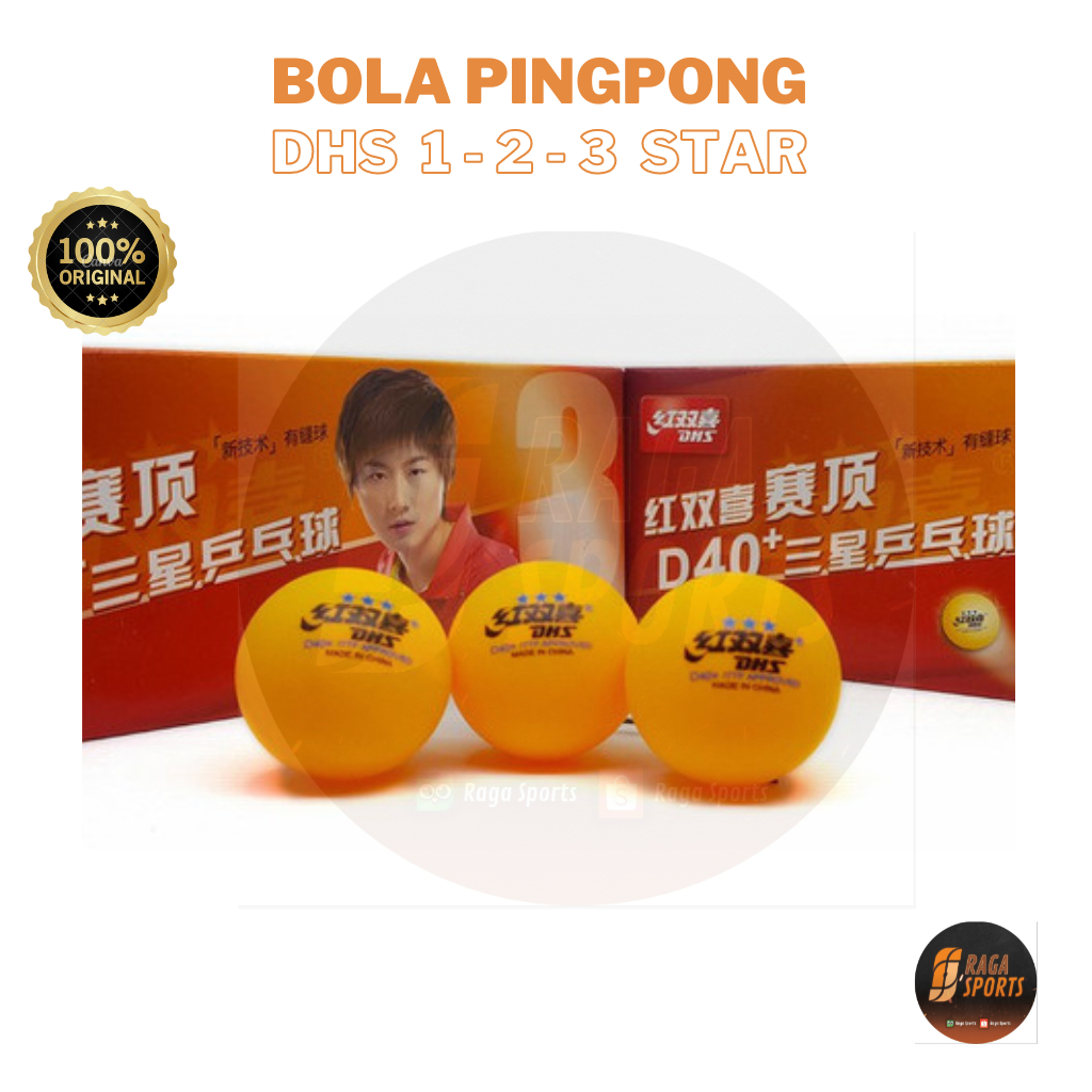 Jual RAGA SPORTS Bola Pingpong Tenis Meja DHS bintang 1 2 3 kuning orange original | Shopee ...