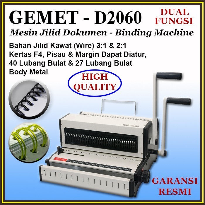 Jual Mesin Jilid Binding Kawat 3:1 & 2:1, F4, Lubang Bulat, GEMET D ...