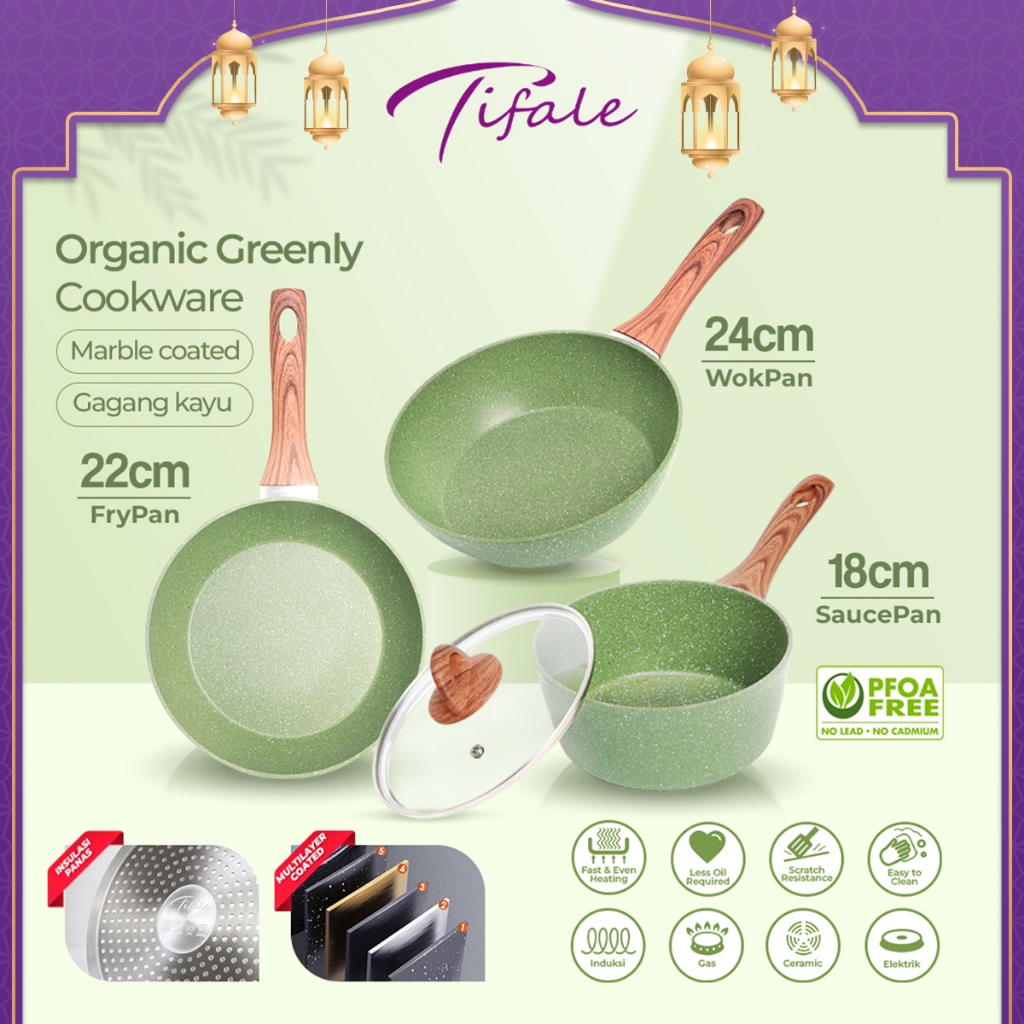 Jual Tifale Organic Greenly SET Cookware Marble Coated Anti lengket ...