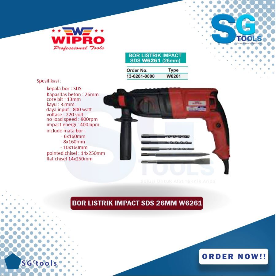 Jual Wipro Mesin Bor Tembok beton SDS Rotary Hammer Wipro W6261 26mm ...