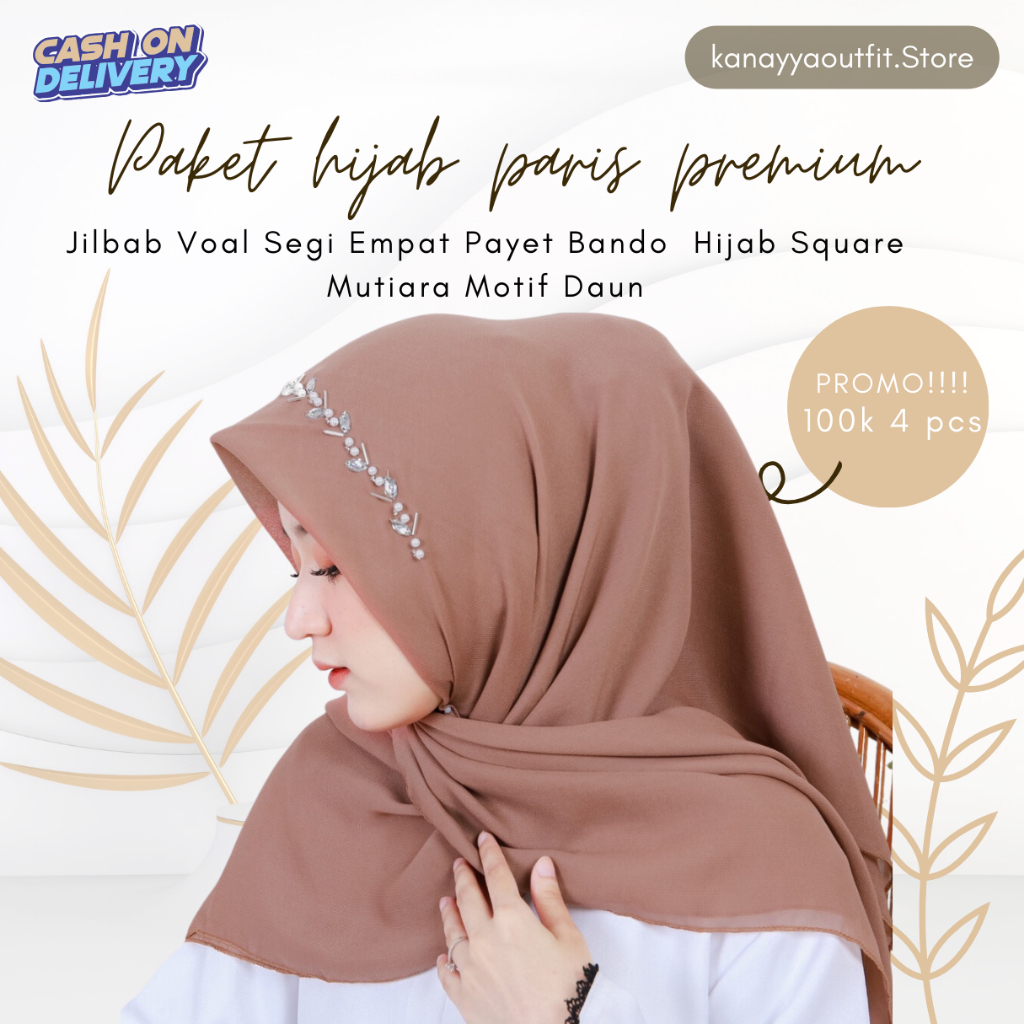 Jual JILBAB SEGIEMPAT VOAL PARIS PREMIUM SWAROVSKI PAYET BANDO DAUN ...