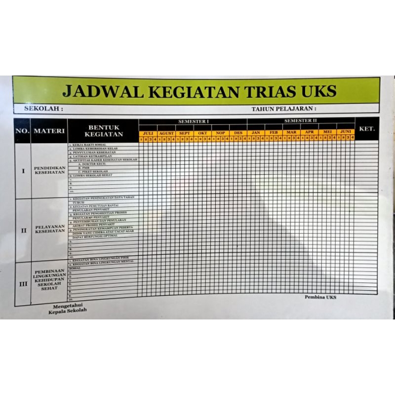 Jual papan data jadwal kegiatan trias uks. papan data UKS | Shopee ...