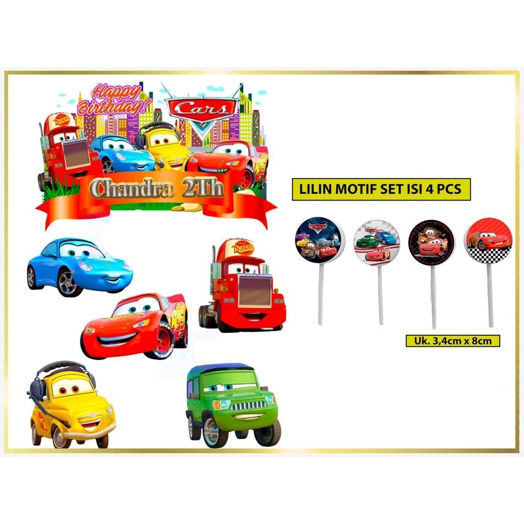 Jual Topper Kue Cars Banner Hiasan Kue Cars Ultah Lucu Lilin Karakter ...