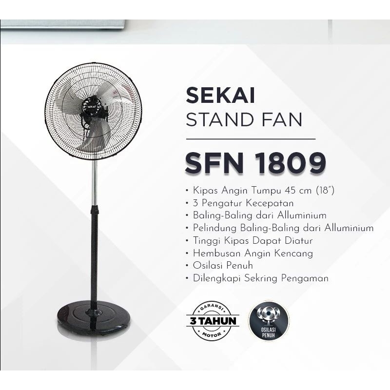 Jual Stand Fan 18 inci Sekai Sfn 1809 Kipas Angin Besi / Kipas Berdiri 18inch Sekai Sfn1809 ...
