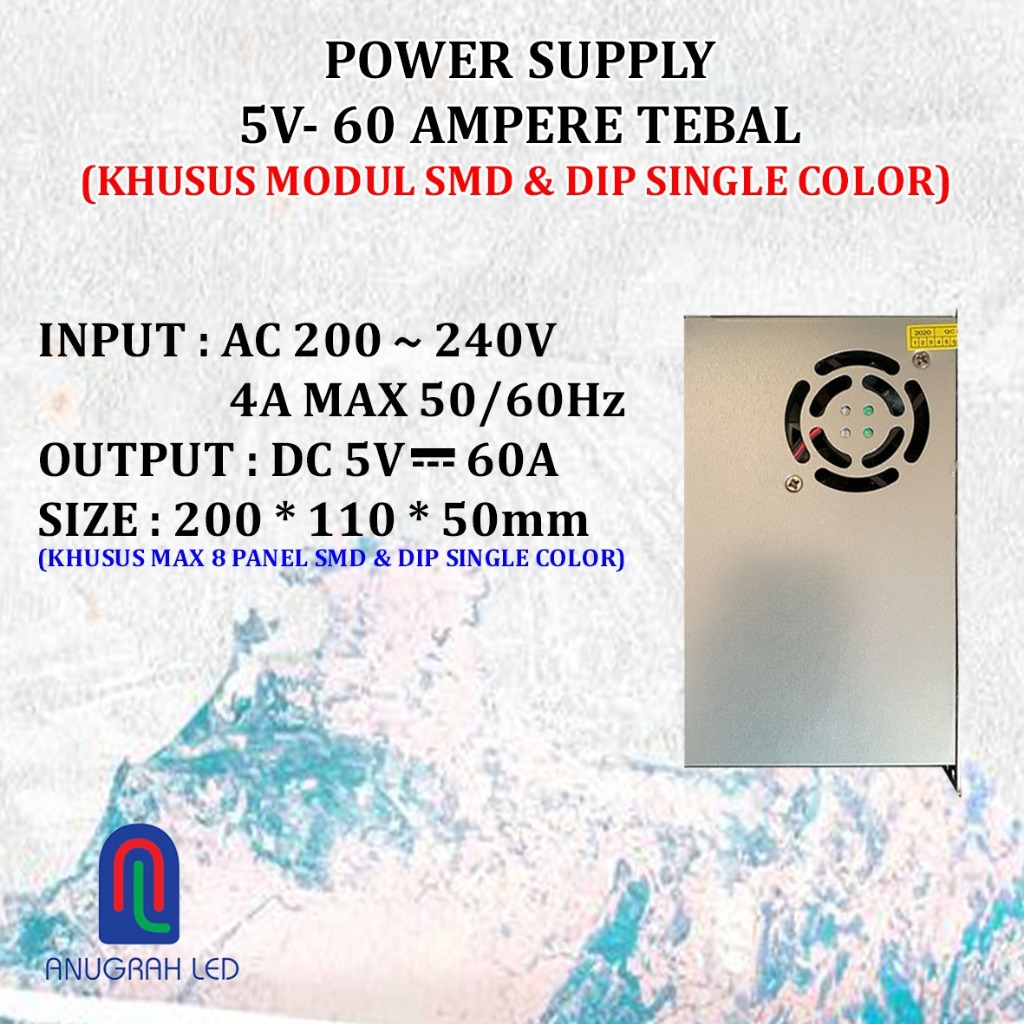 Jual POWER SUPPLY PSU TEBAL 5 VOLT 60 AMPER SINGLE COLOR PSU 5V 60 A ...