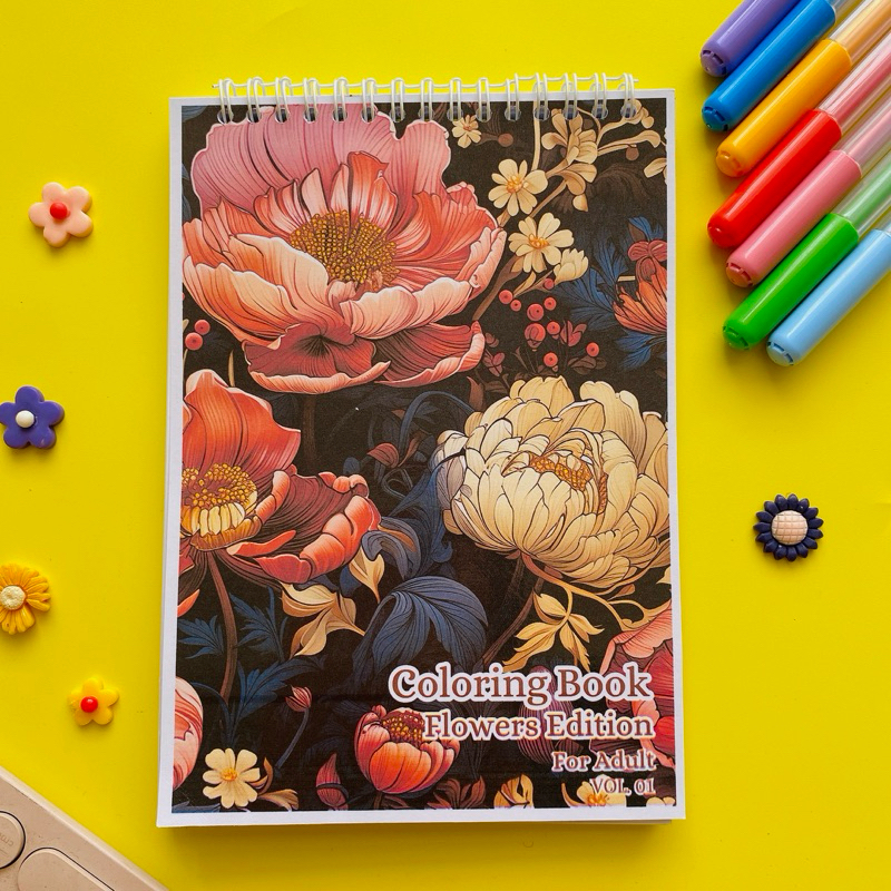 Jual Coloring Book For Adult Aesthetic Healing Coloring Book Flowers ...