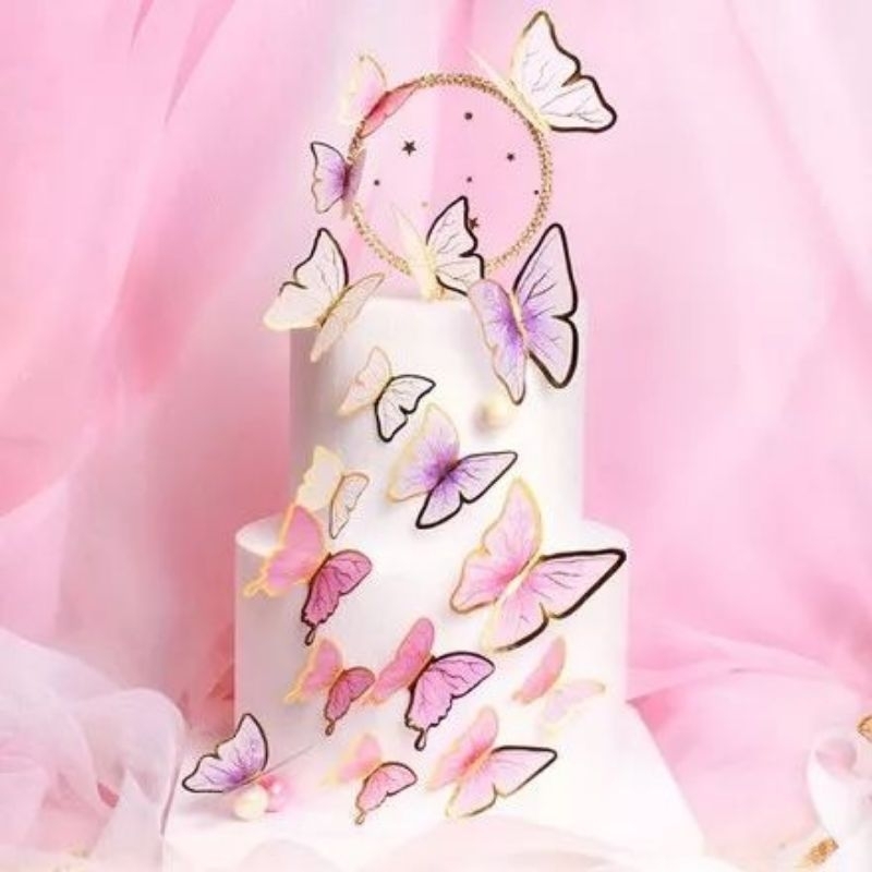 Jual 1 Set 10 - 11 pcs Cake Topper Butterfly | Butterfly Topper Cake ...