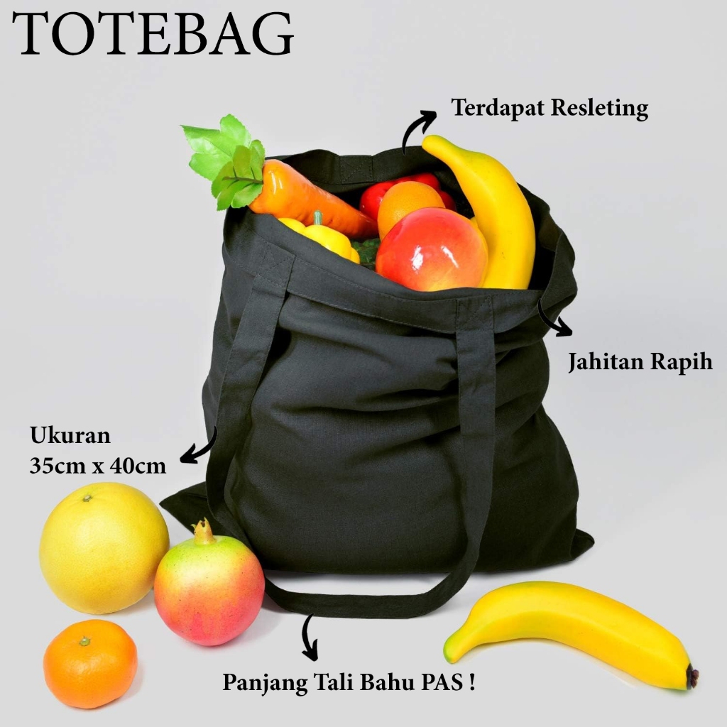 Jual CGN - Tas Tote Bag Totebag Resleting Hitam Polos Tas Totebag Pria Wanita Bahan Drill Halus ...