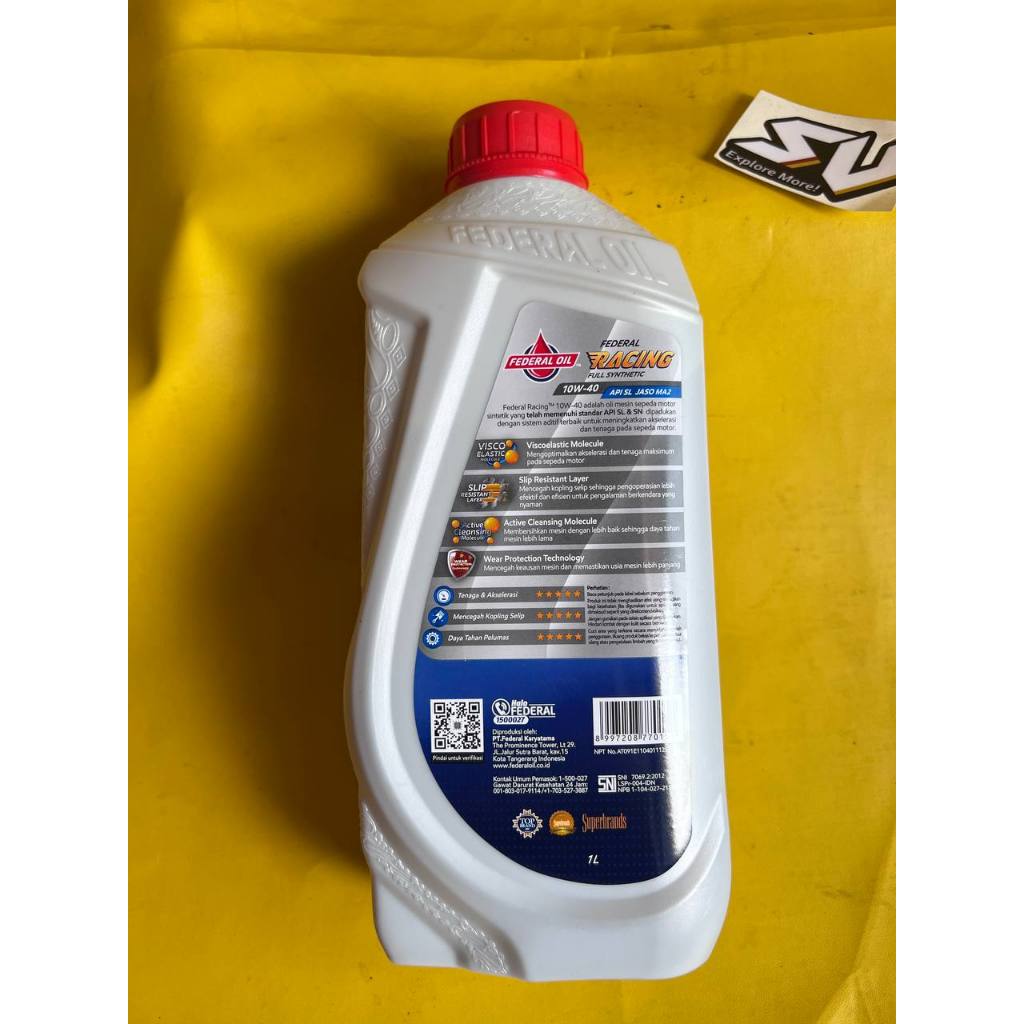 Jual Oli Federal Racing 10W 40 API SL JASO MA2 FULL SYNTHETIC 1 LITER ...