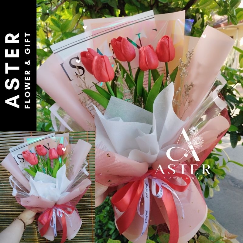 Jual Buket Bunga Tulip Latex 5 Tangkai Mix Caspea / Buket Wisuda ...