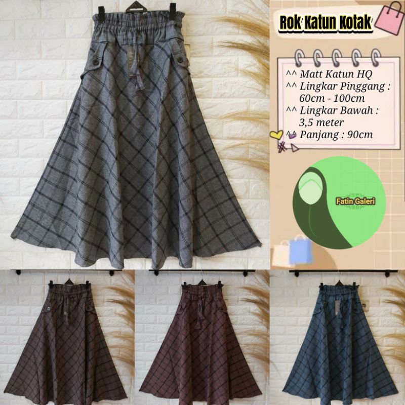 Jual Rok Katun Wanita Payung Motif Garis Kotak Kekinian Rok Cewek ...