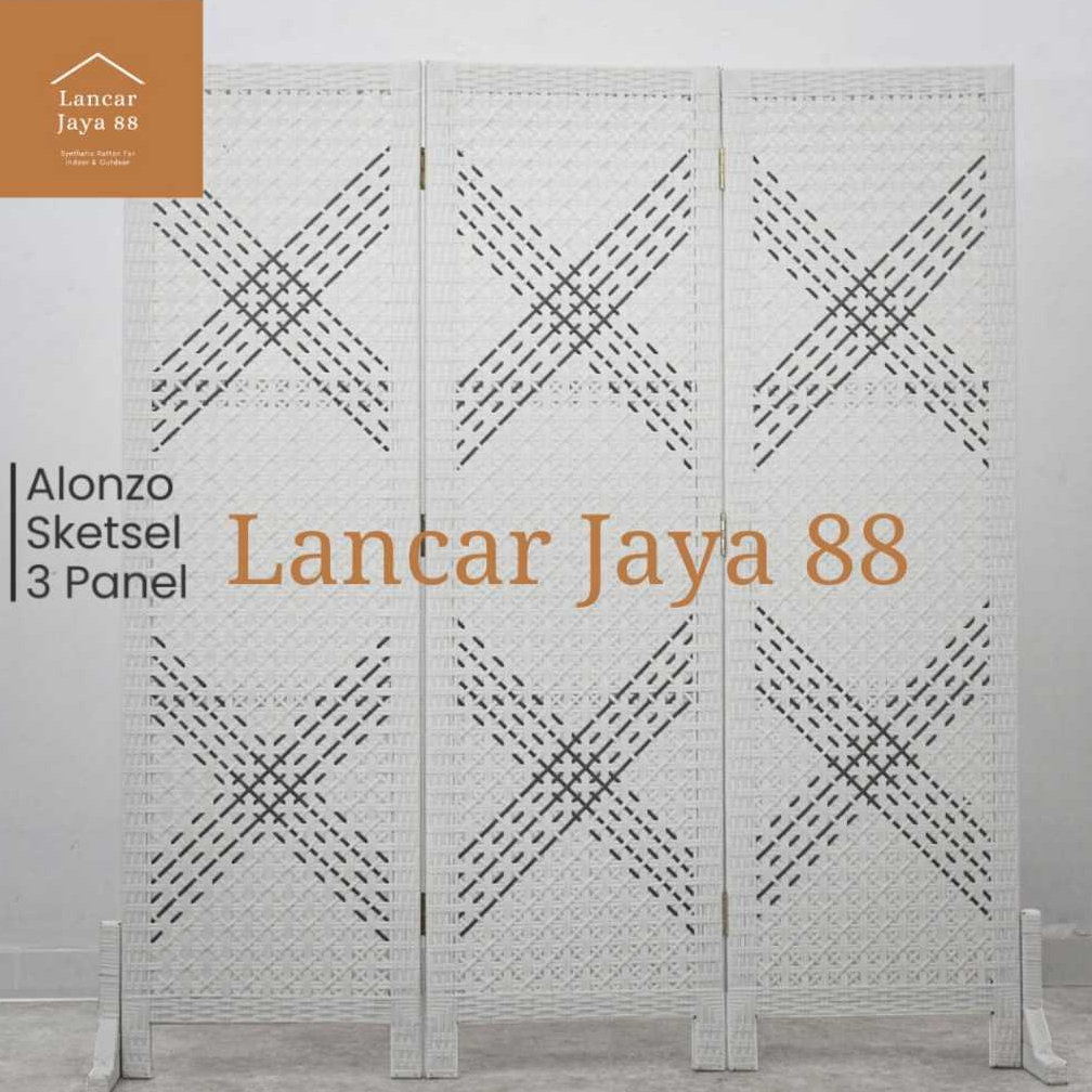 Jual Pembatas Ruangan Rotan Sintetis Motif Silang 3 Panel Tinggi 170 Cm ...
