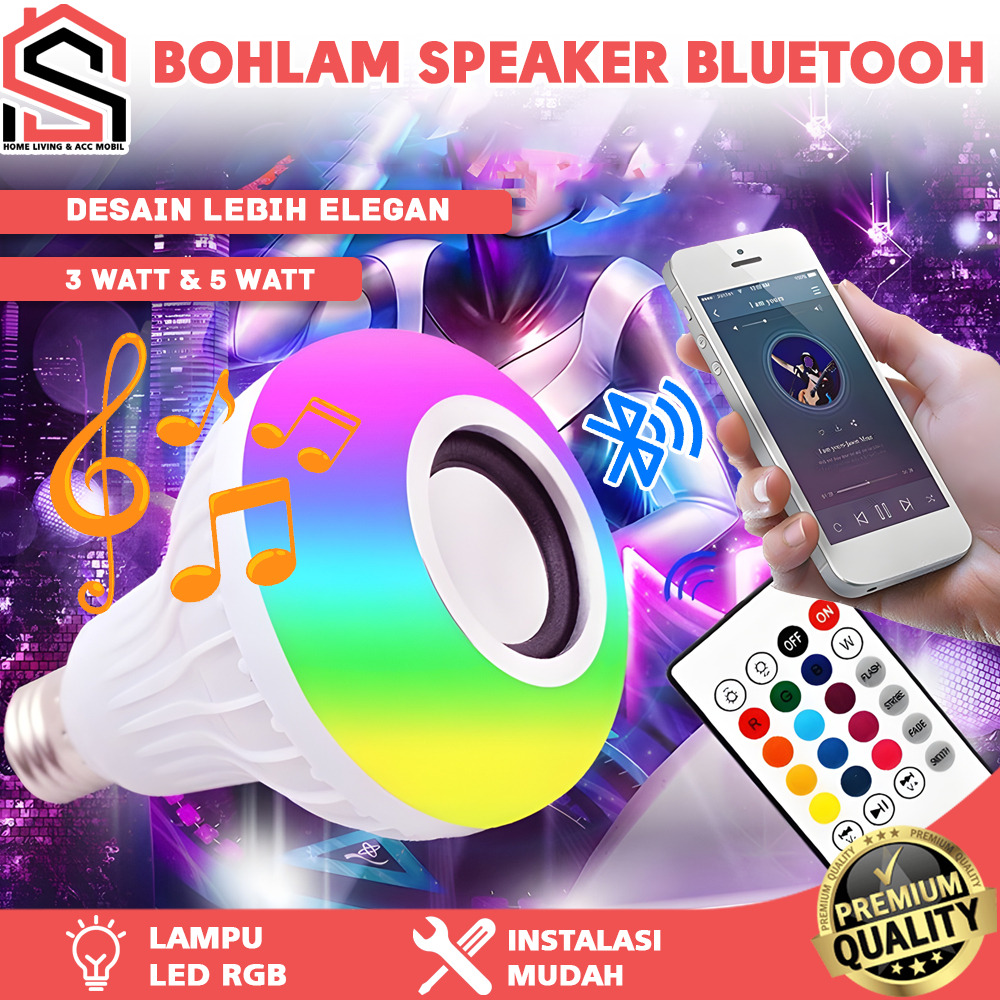 Jual Bohlam LED Speaker Musik Bluetooth 2 in 1 / Speaker Include Remote Untuk Mengatur Tampilan ...