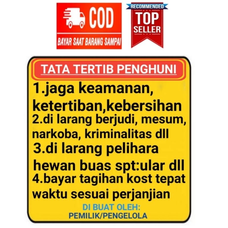 Jual stiker sticker tata tertib penghuni kost kontrakan dll size 18x18 ...