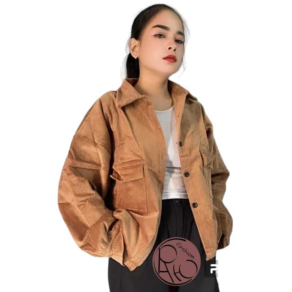 Jual [7 Warna]Jaket Corduroy Wanita Outer Crop Jacket Hitam Korean ...