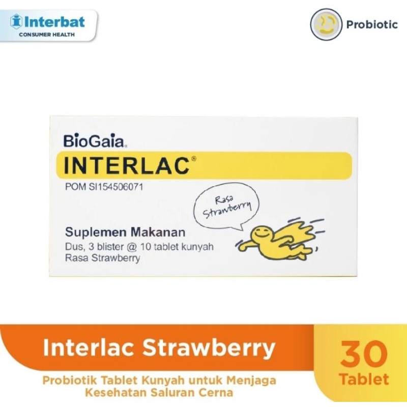 Jual Interlac Probiotik Tablet Kunyah Strawberry - 3 Strip @ 10 tablet ...