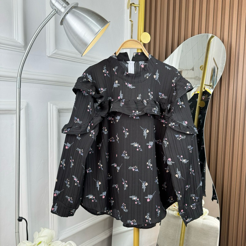 Jual KALANA BLOUSE VINTAGE RUFFLE FLOWERS KOREAN LOOK PREMIUM/BLOUSE ...