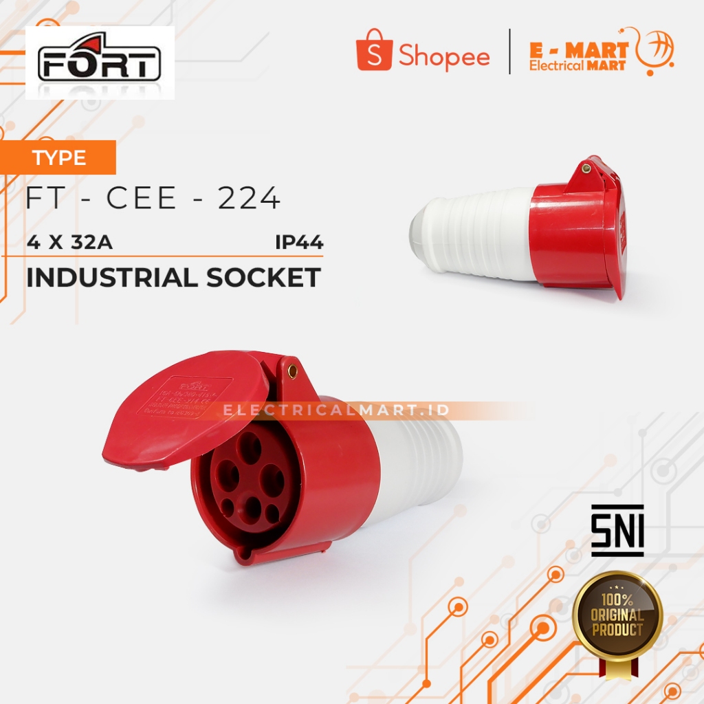 Jual Fort CEE-224 Industrial Mobile Socket 4 X 32A IP44 | Shopee Indonesia