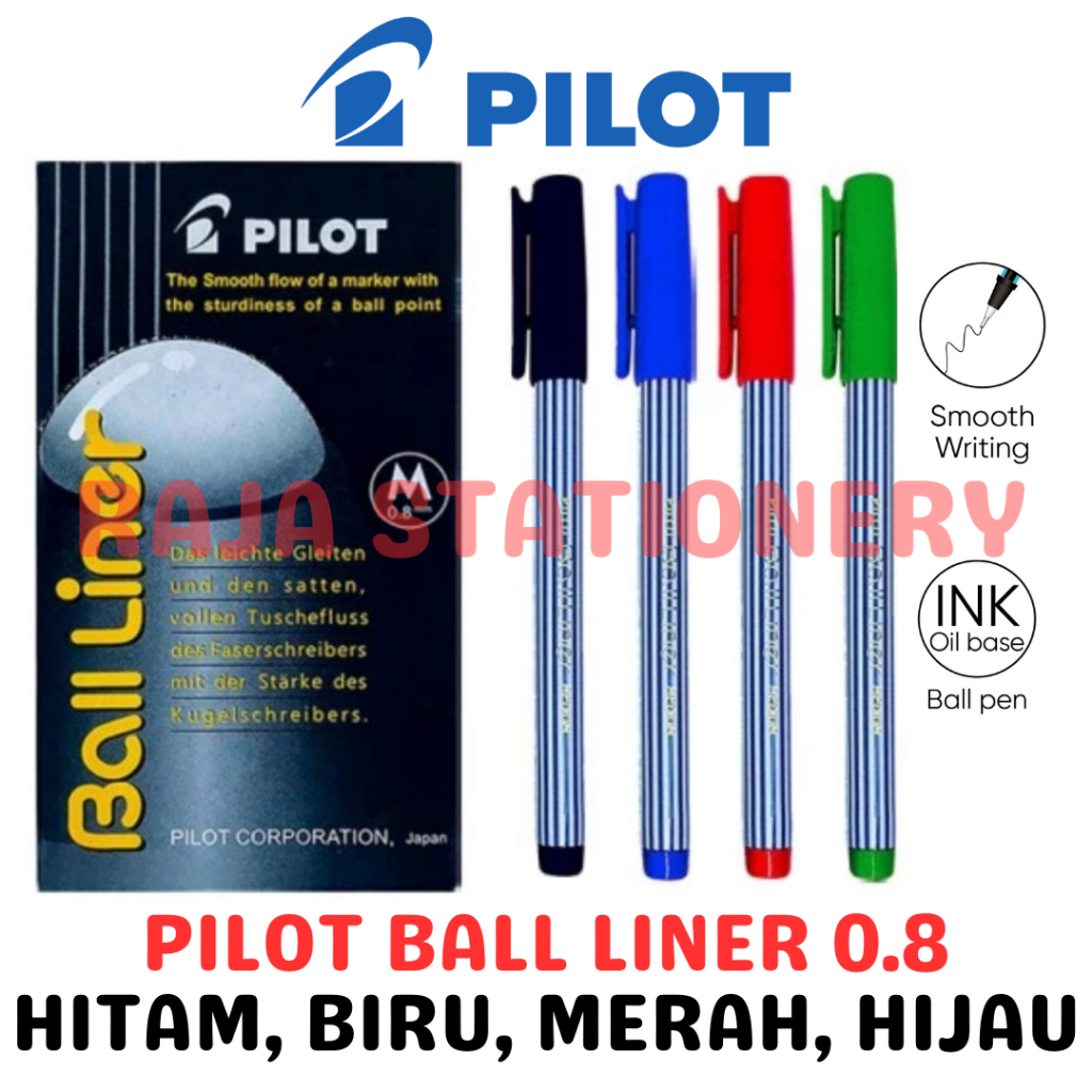 Jual Pilot Ball Liner 0.8 Medium Tip Black Blue Red Green / Pulpen ...