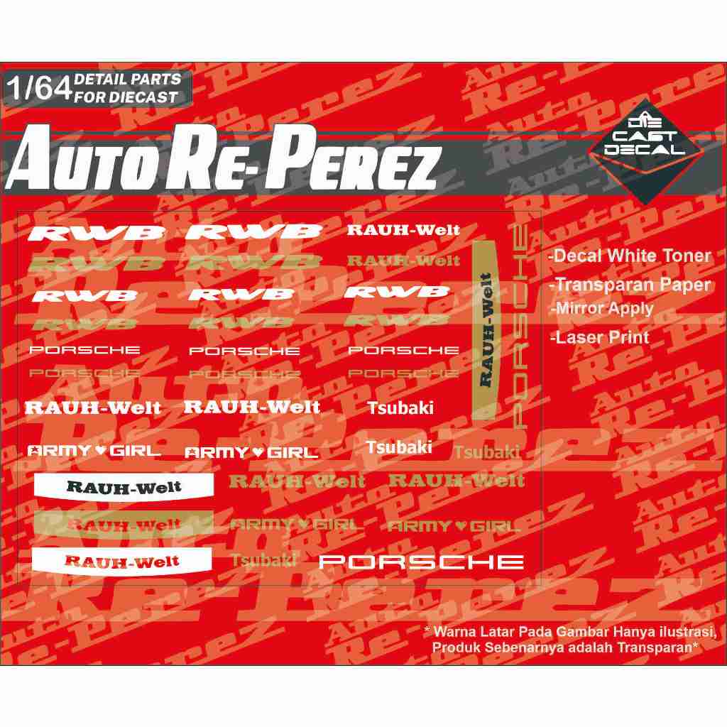 Jual Decal Hotwheels White Toner - liveries Porsche RWB 911 Universal ...