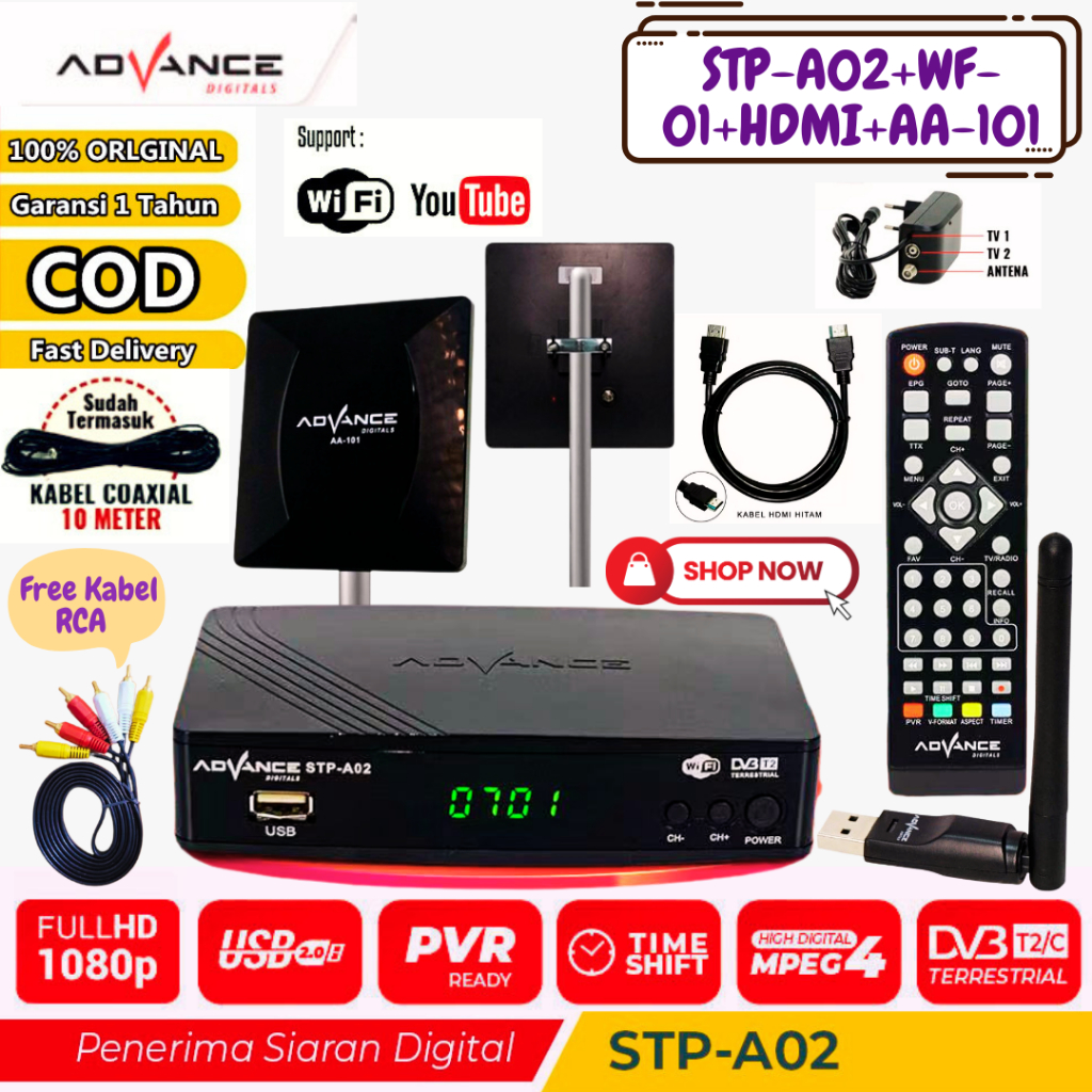 Jual 【Ready+Bisa dikirim hari ini】Advance Set Top Box TV Lengkap dengan Antena Digital Advance ...