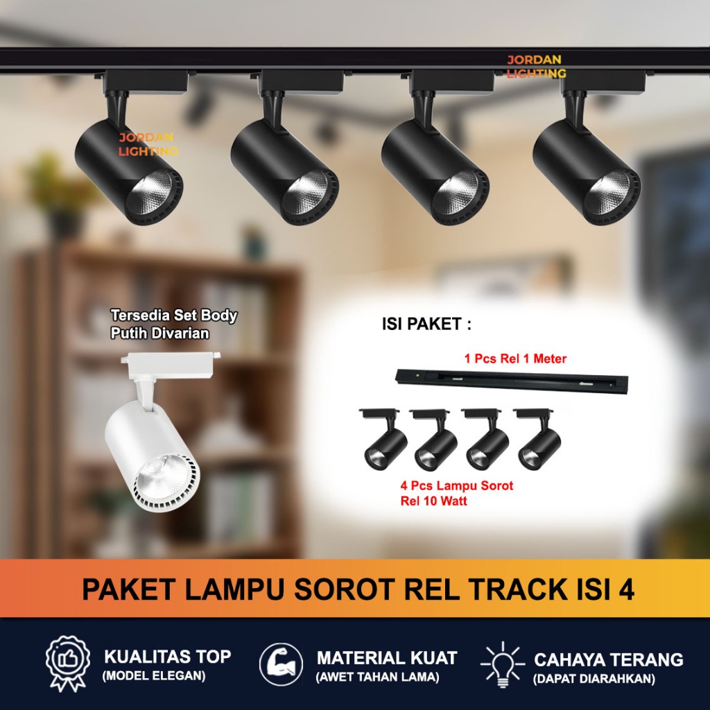 Jual Paket 1 Set 4 Lampu Rell Track LED Sorot Lampu Sorot Tracklight Rel Spotlight 10W 10 Watt ...