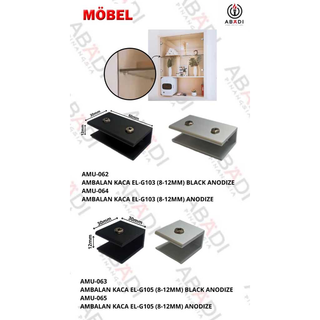 Jual Ambalan Kaca Jepit EL G103 Penyangga Kaca sd 12mm | Shopee Indonesia