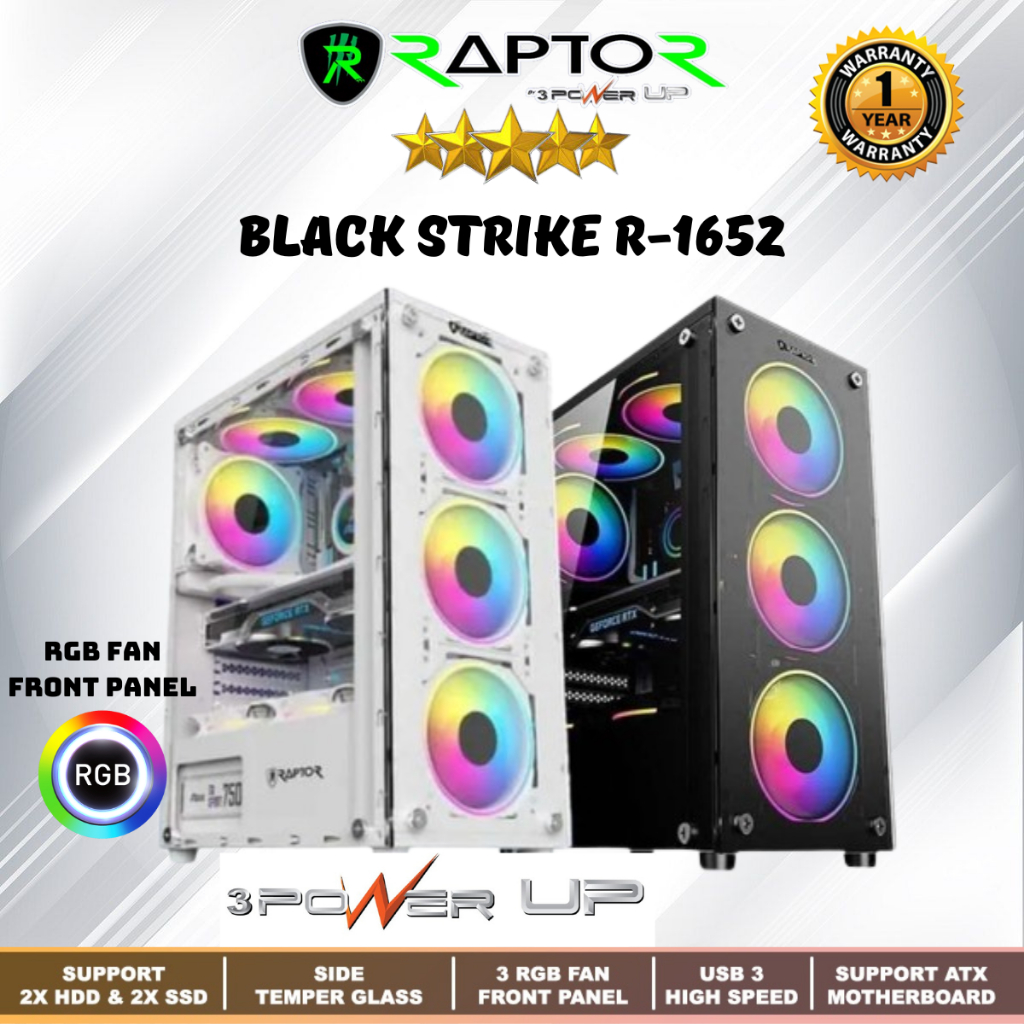Jual Casing Gaming/PC/Office RAPTOR Black Strike 1652 - Tempered Glass ...
