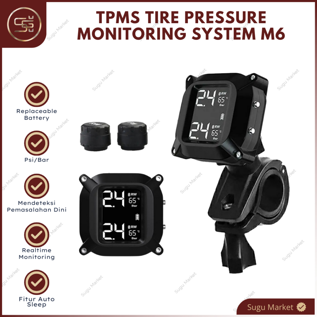 Jual Tire Pressure Gauge M6 LCD Digital Display TPMS Sepeda Motor 2 ...