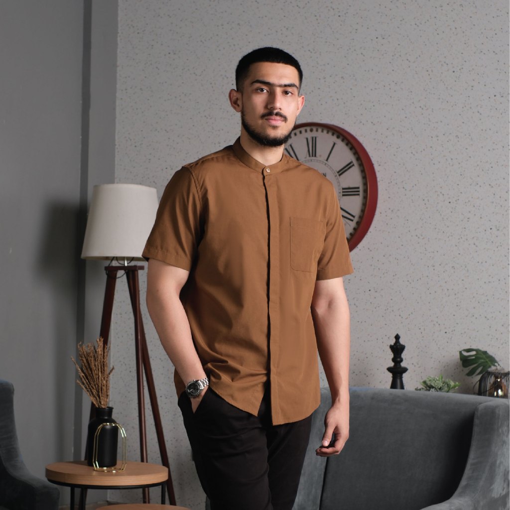 Jual CUTOFF Ammar Collarless Shirt Kemeja Koko Cotton Formal Basic ...