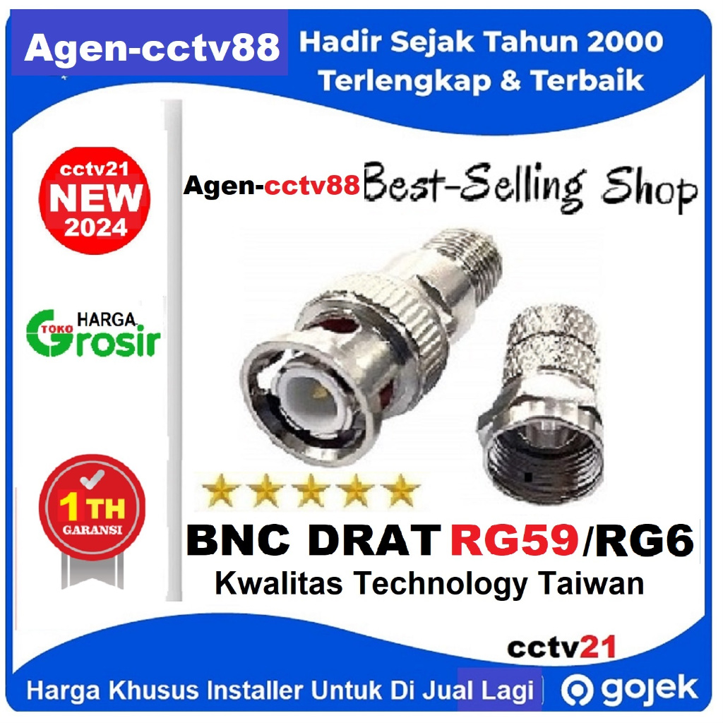 Jual BNC DRAT Taiwan RG59 / RG6 Jack konektor CCTV Harga Khusus Installer Agen-cctv88 | Shopee ...