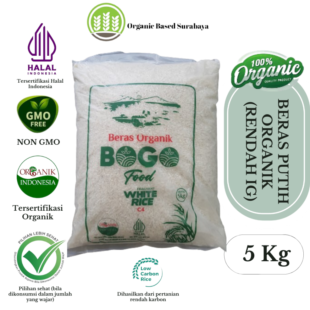 Jual Beras Putih ORGANIK 5KG (RENDAH IG)/Beras DIABET, Non GMO,Non ...