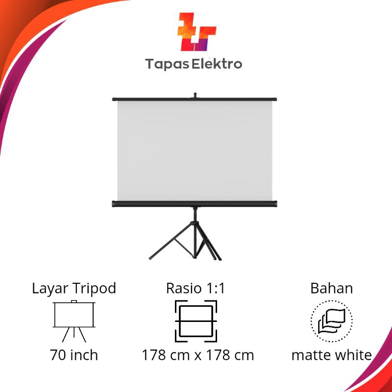 Jual Layar proyektor pakai kaki 70 in 178x178 cm / Screen projector tripod 70 in 178x178 cm ...
